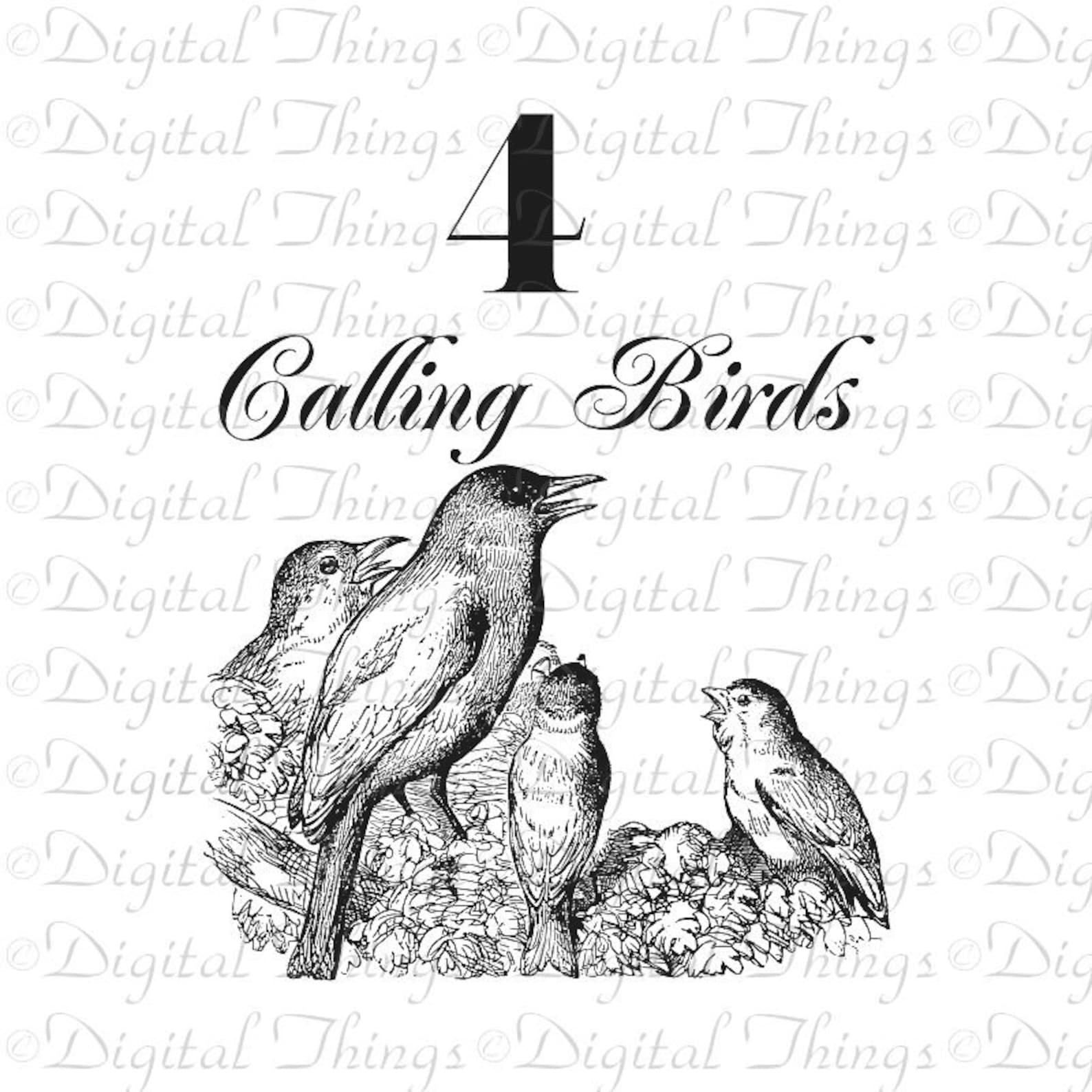 12 Twelve Days of Christmas Four Calling Birds Printable Print - Etsy