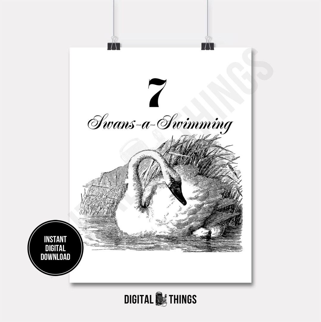 12 Twelve Days of Christmas Seven Swans Swimming Birds Printable Print ...