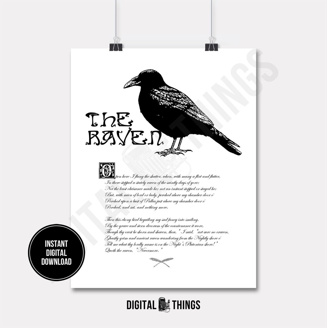 Edgar Allan Poe's the Raven Print: Halloween Poem Wall Decor (digital ...