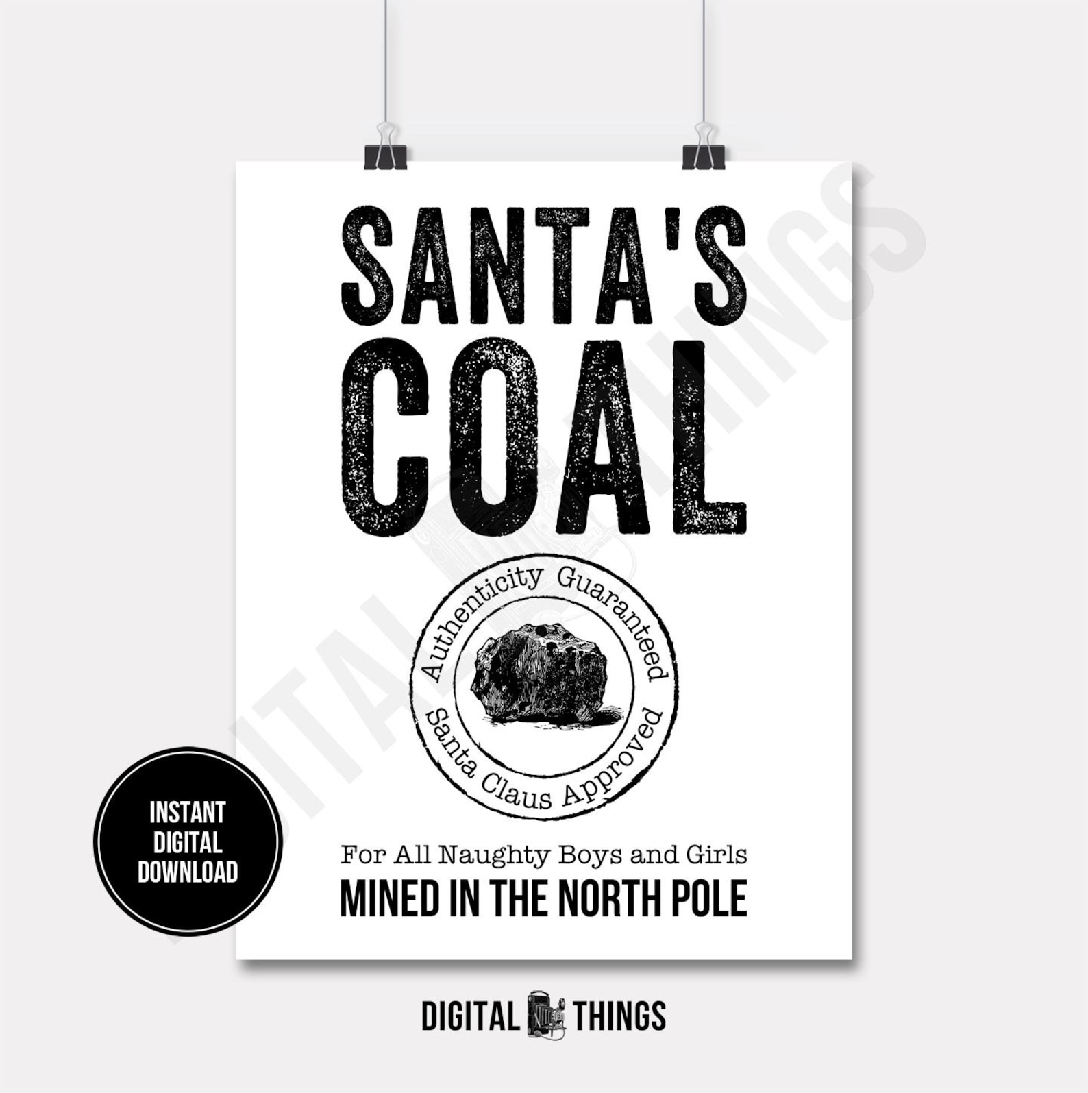 Santa Claus Christmas Coal Holiday Decor Printable Print | Etsy