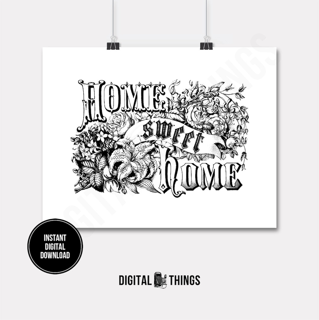 Home Sweet Home Word Art Vintage Wall Decor Art Typography Printable ...