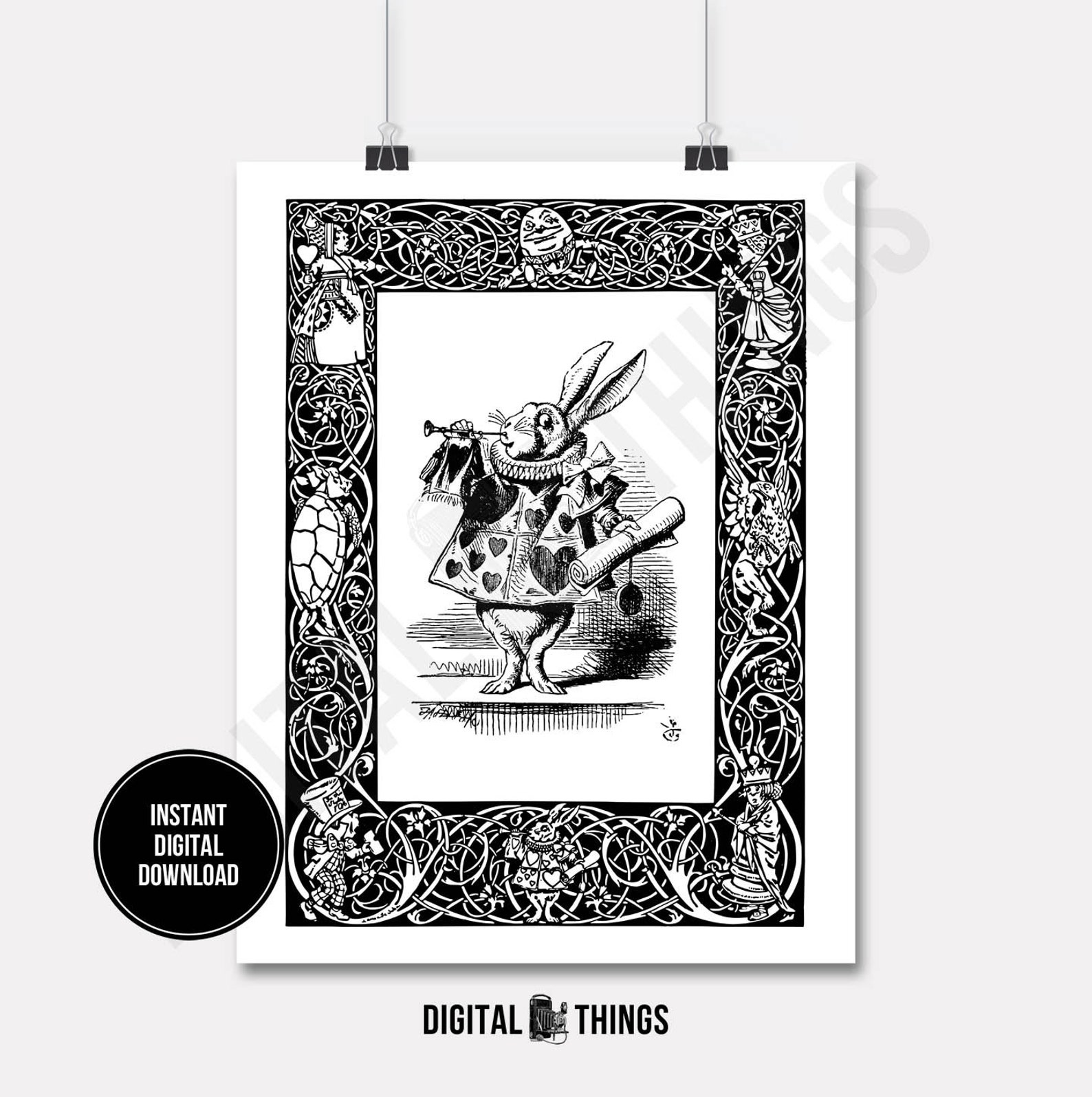 Alice in Wonderland White Rabbit Wall Decor Art Printable - Etsy