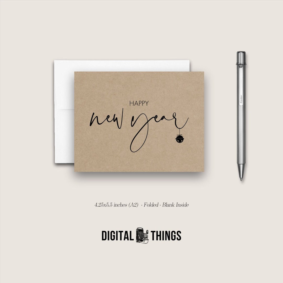 Minimalist Rustic Happy New Year Card Set. Kraft Colored Simple Modern ...