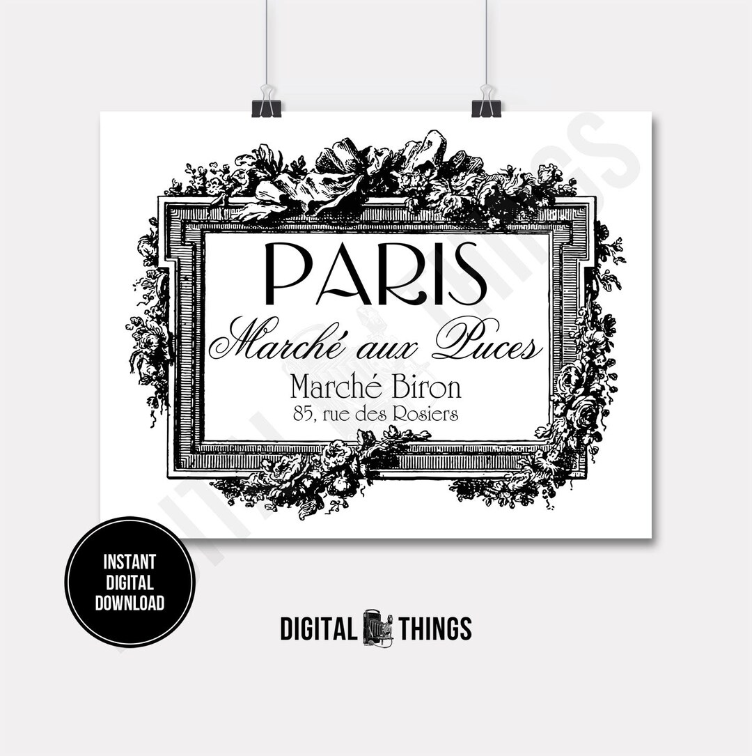 Paris Flea Market French Script French Decor Wall Decor Art Printable ...