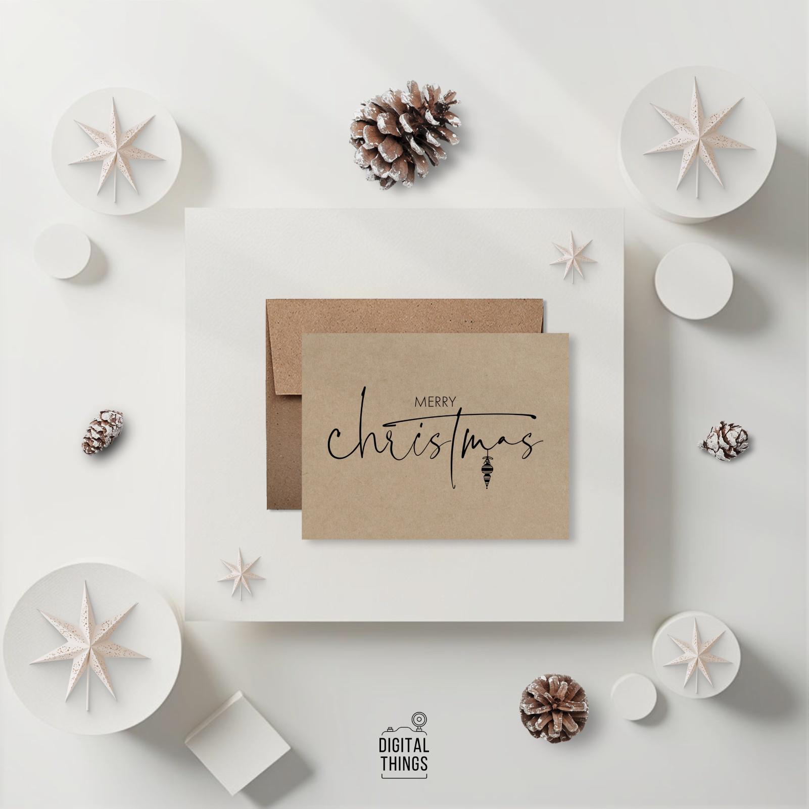 Minimalist Merry Christmas Card Set. Simple Kraft Christmas Card Set ...