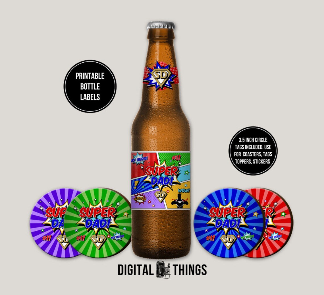 Printable Superhero Fathers Day Beer Bottle Labels Wrap Gift - Etsy