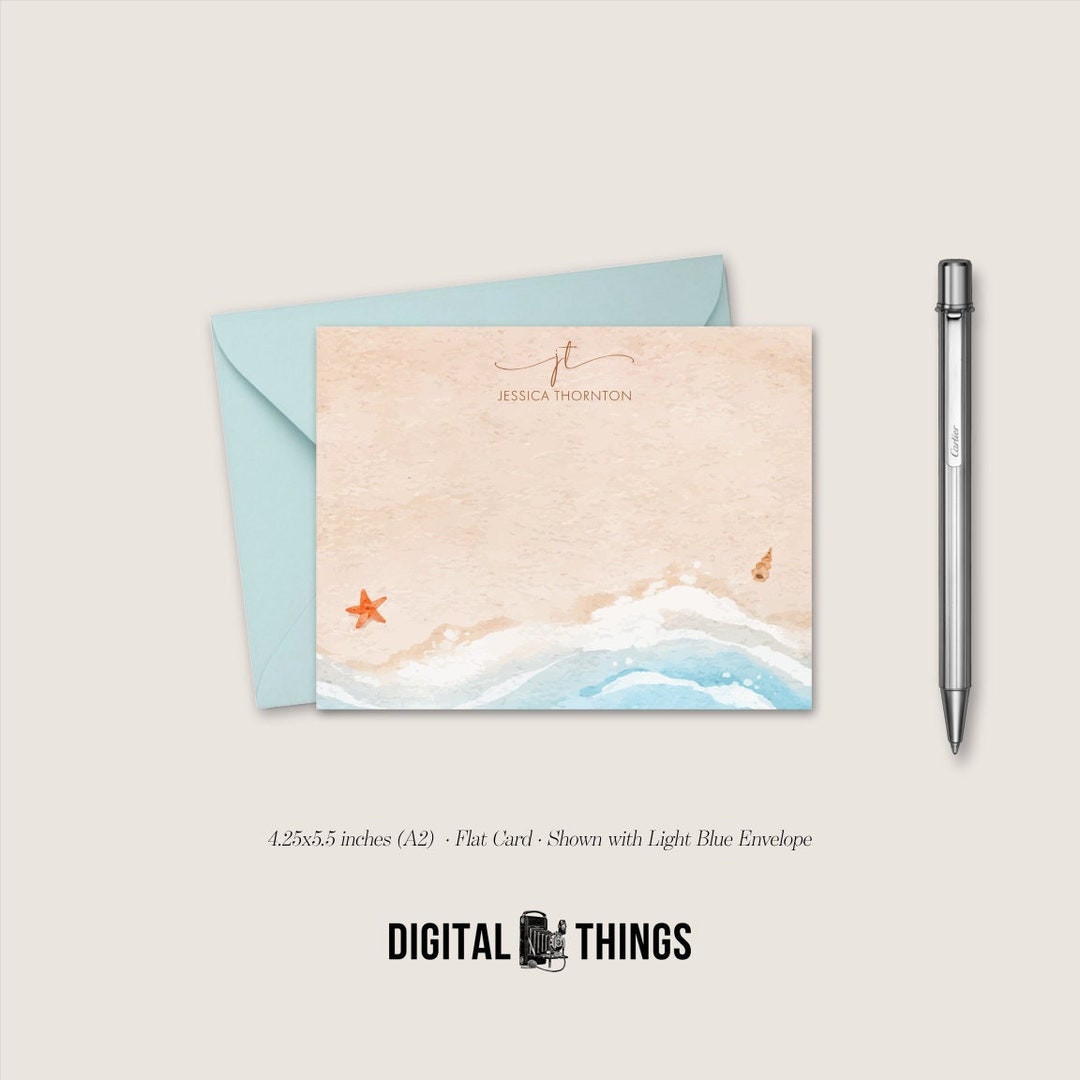 Personalized Stationery Cards, Coastal Flat Note Cards, Personalized ...