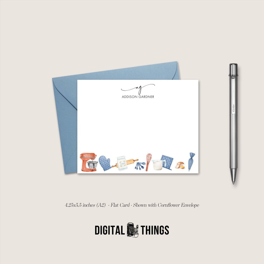 Personalized Stationery Cards, Baker's Flat Note Card, Kitchen ...