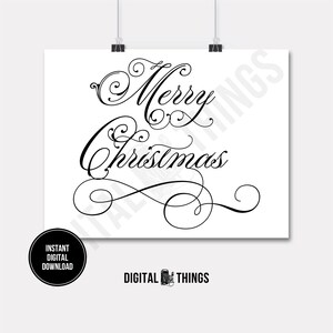 Merry Christmas Script Typography Holiday Decor Wall Decor Printable ...