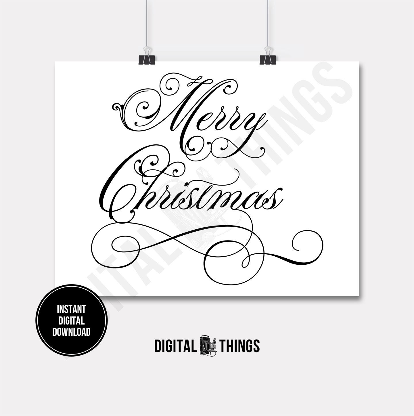 Merry Christmas Script Typography Holiday Decor Wall Decor | Etsy