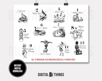 12 DAYS OF CHRISTMAS Digital Printable Collage Sheet - Etsy