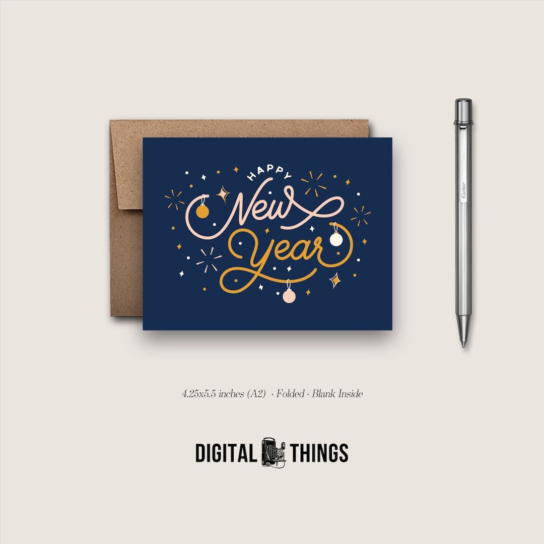 Happy New Year Card Set. Simple Modern New Year Card. Typography ...