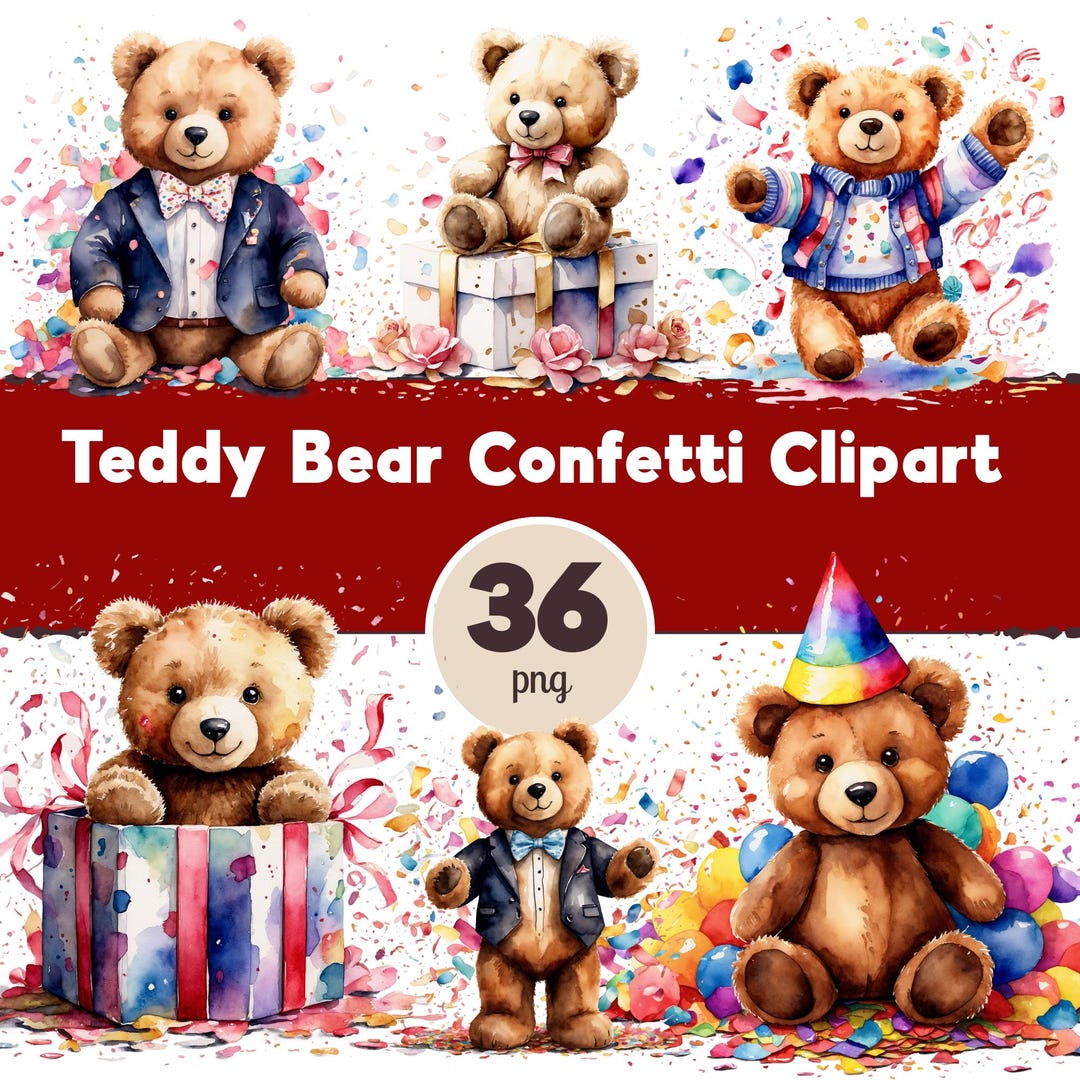 Teddy Bear Confetti 36 Clipart Bundle, Cute Celebration Bears ...