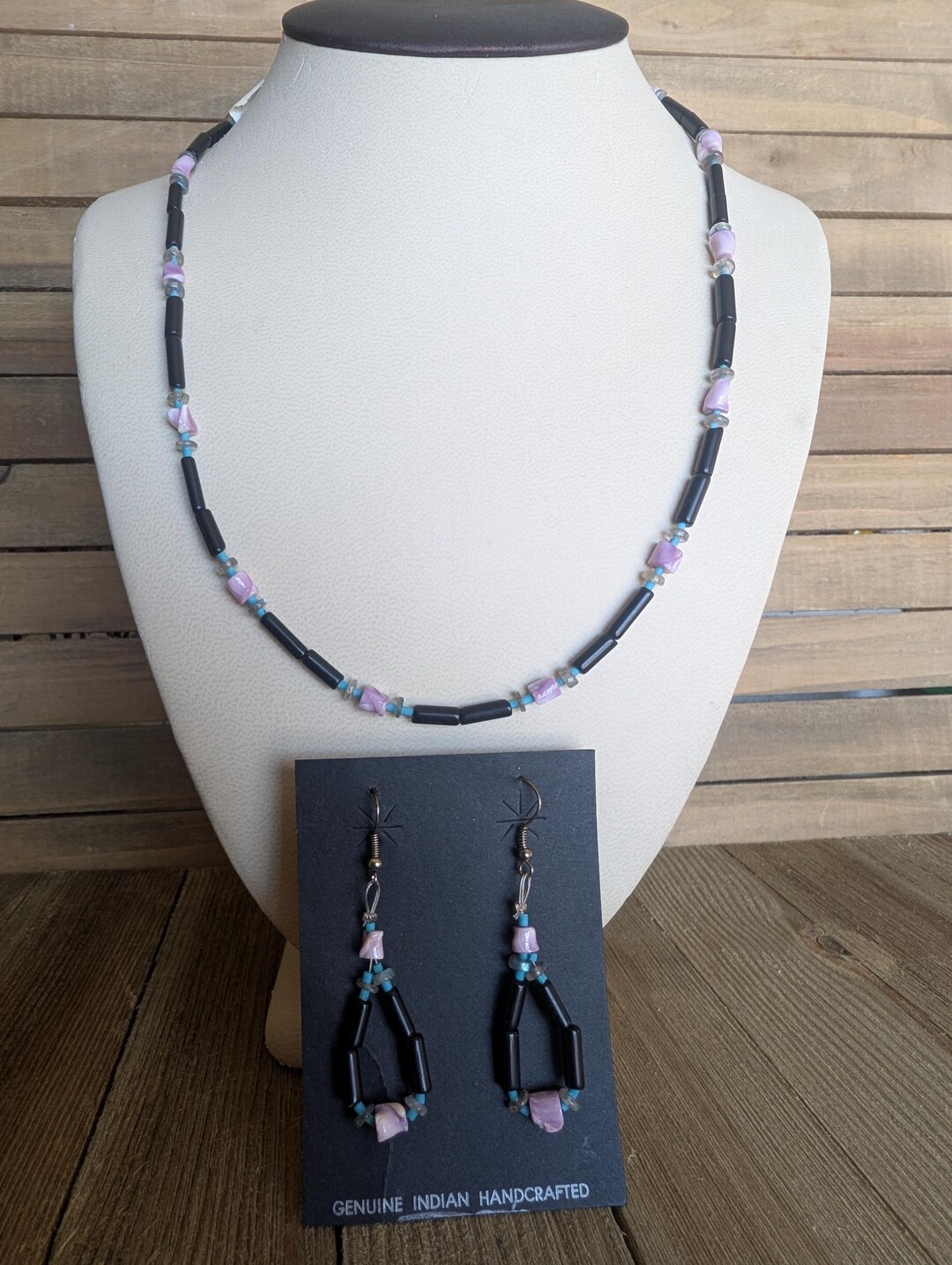Navajo Onyx, Cebu Shell Necklace With Earrings Set - Etsy