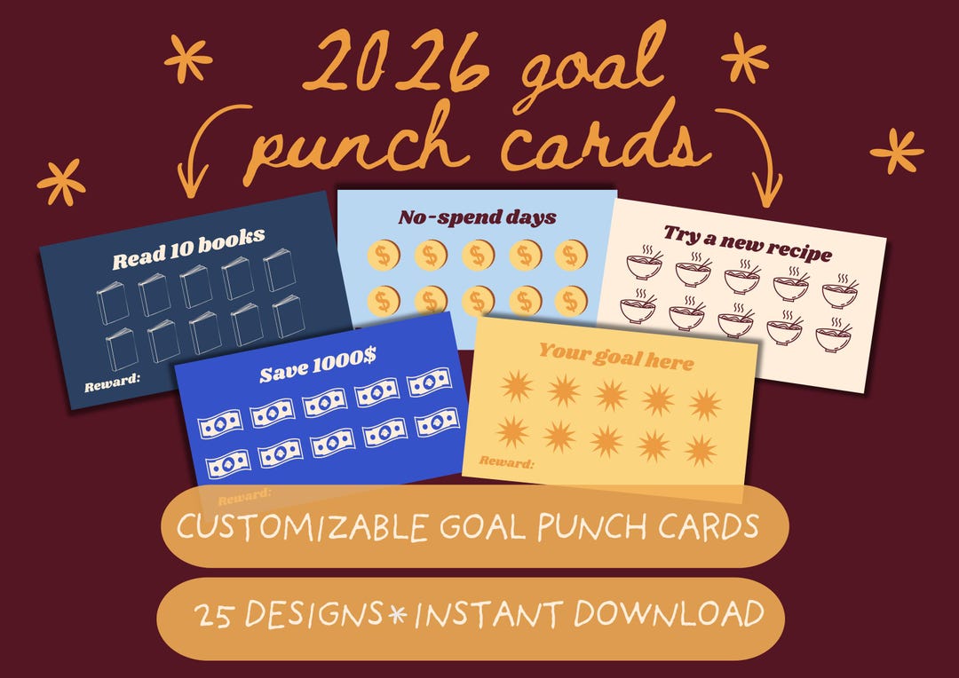 2026 Goal Punch Cards | Habit Tracker | Customizable (digital Download ...