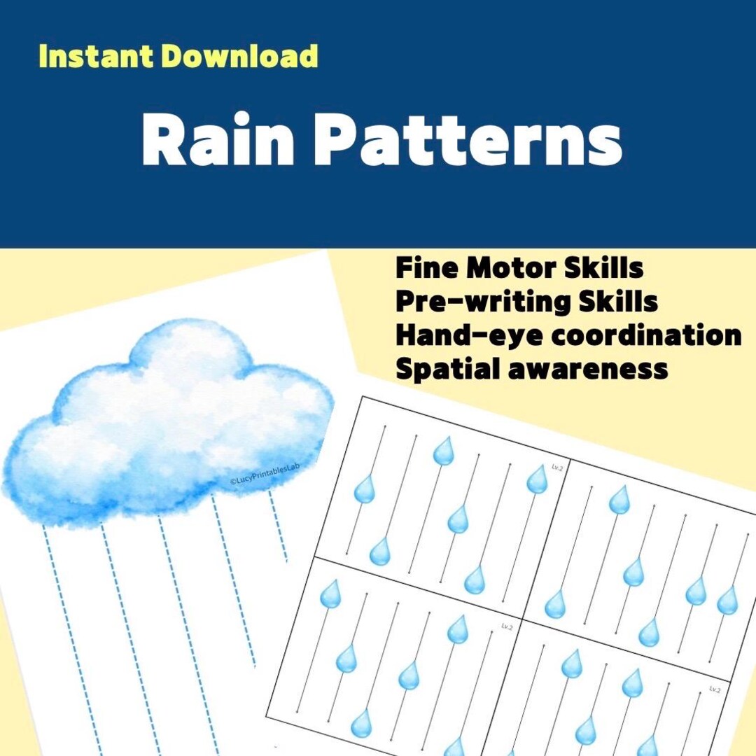 Raindrop Matching Activity, Fine Motor Skills, Preschool Printable (PDF ...
