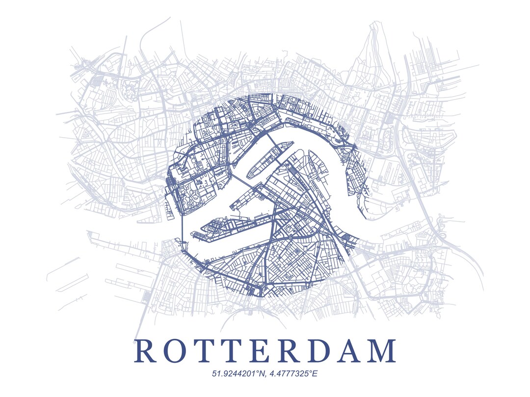 Instant Download: Stylized Maps of Rotterdam - Blue - Etsy
