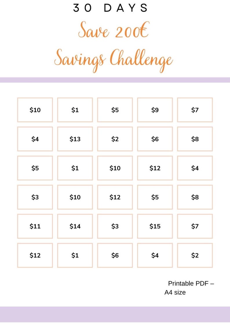 Savings Challenge Printable PDF – Save 200 – Instant Download - Etsy