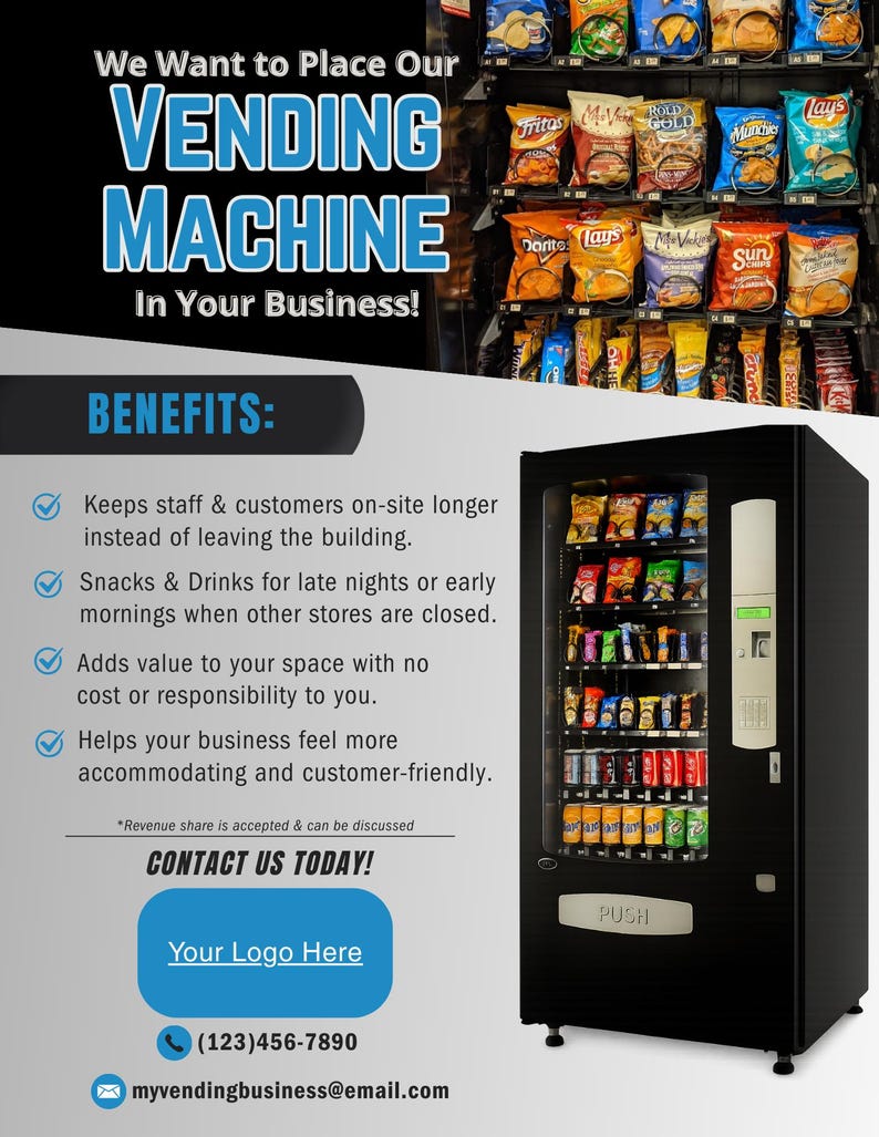 Vending Machine Business Flyer Template | Customizable Snack & Drink ...