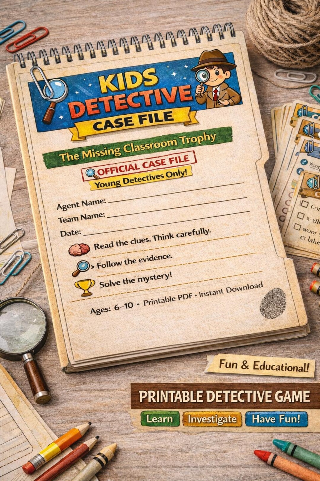 Printable Kids Detective Mystery Game – Clue Hunt & Logic Puzzles ...