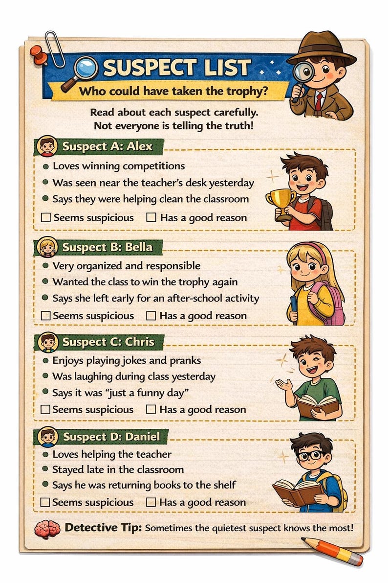 Printable Kids Detective Mystery Game – Clue Hunt & Logic Puzzles ...