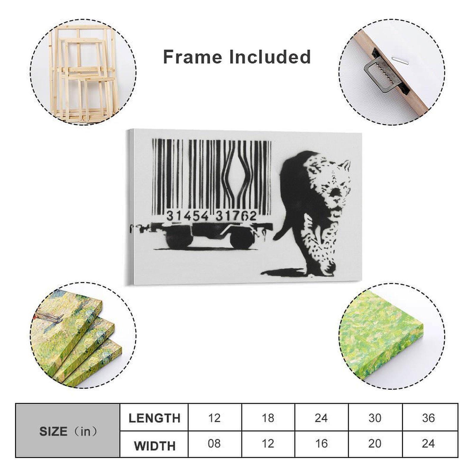 Banksy Graffiti Barcode Leopard Painting on Canvas Wall Art Poster ...