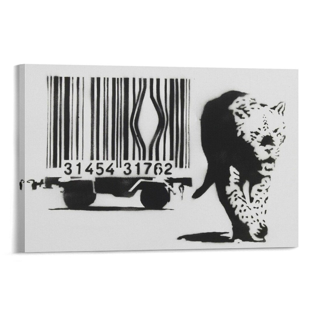 Banksy Graffiti Barcode Leopard Painting on Canvas Wall Art Poster ...