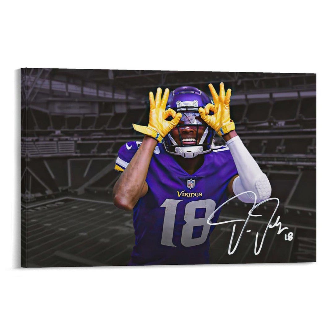 Justin Vikings Jefferson Hits Griddy Painting on Canvas Wall Art Poster ...
