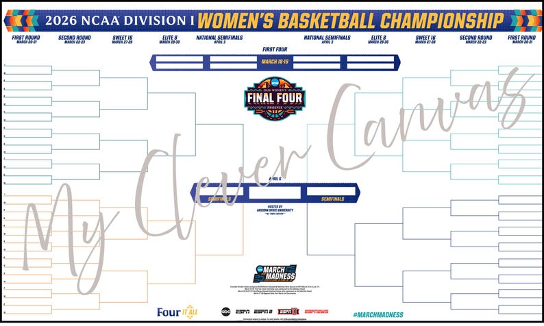 2026 Women's NCAA March Madness Printable Bracket (digital Download) - Etsy