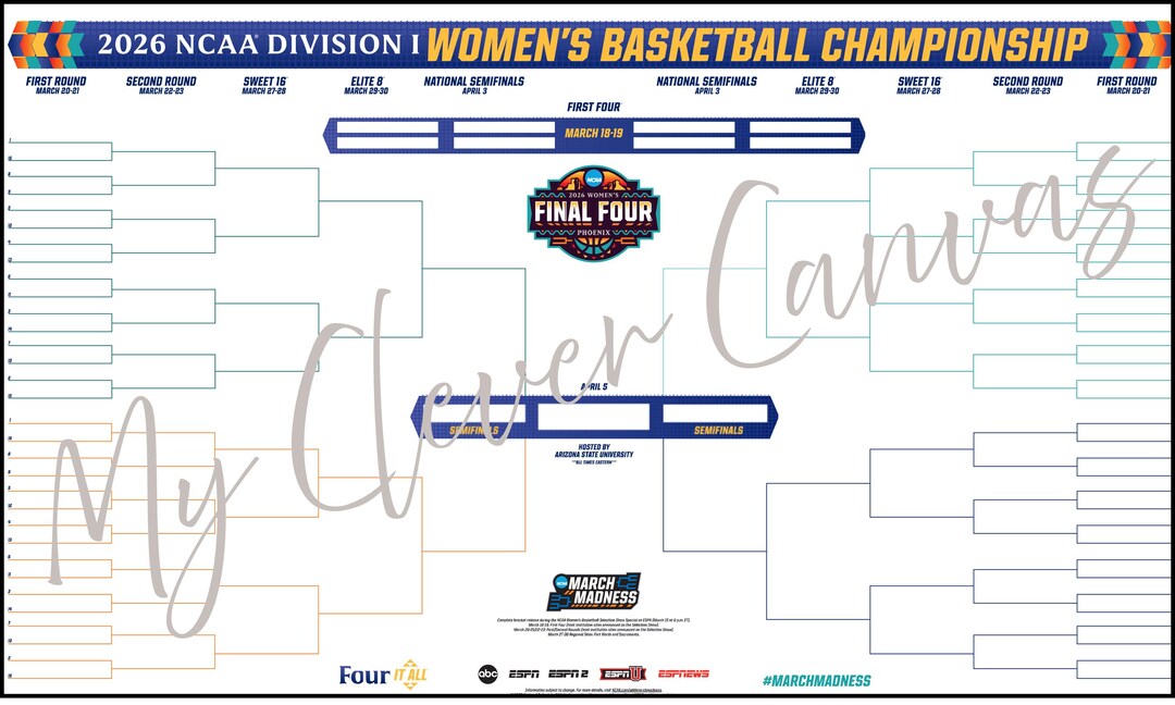 2026 Women's NCAA March Madness Printable Bracket (digital Download) - Etsy
