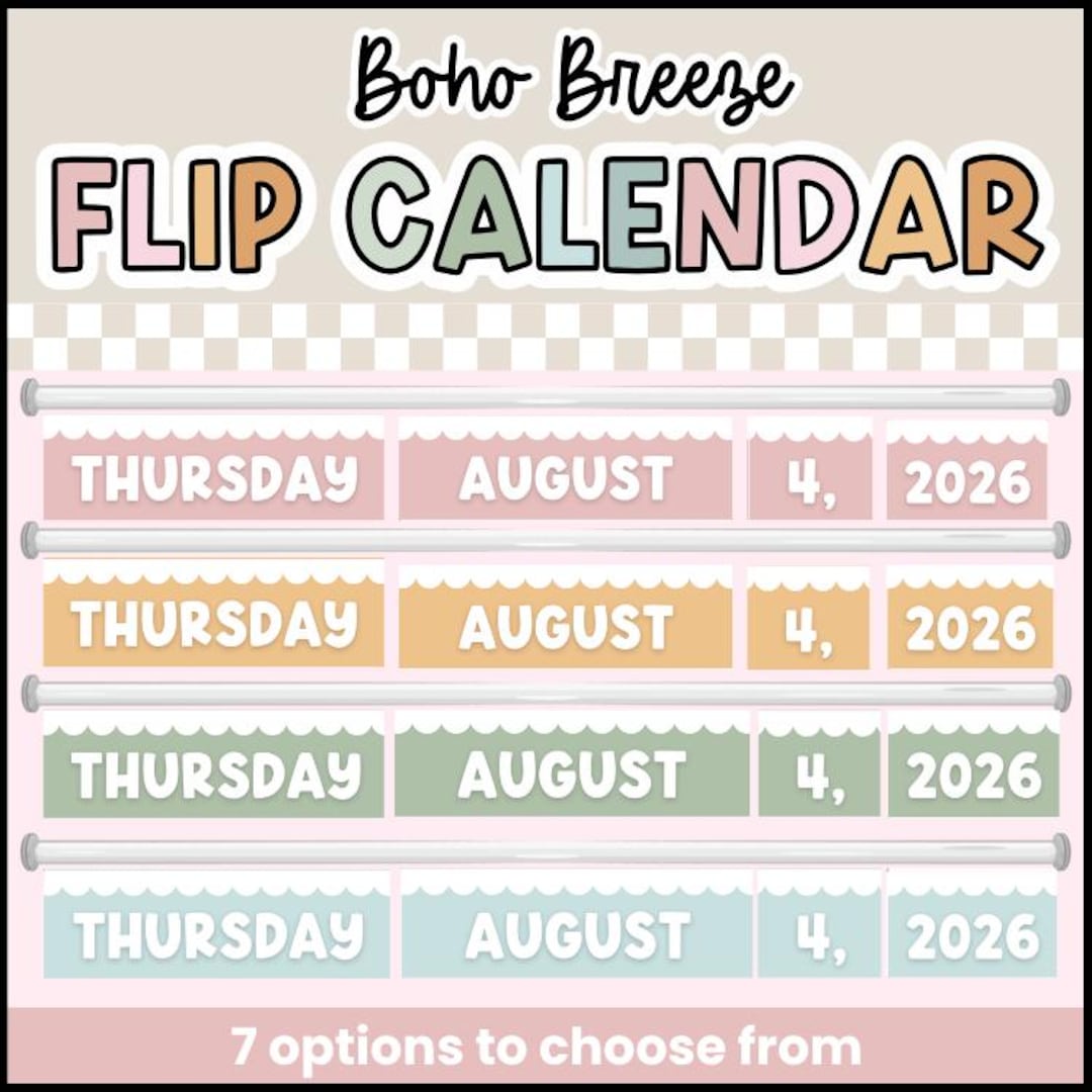 Flip Calendar - Classroom Decor - 7 Options - Boho Breeze - Etsy