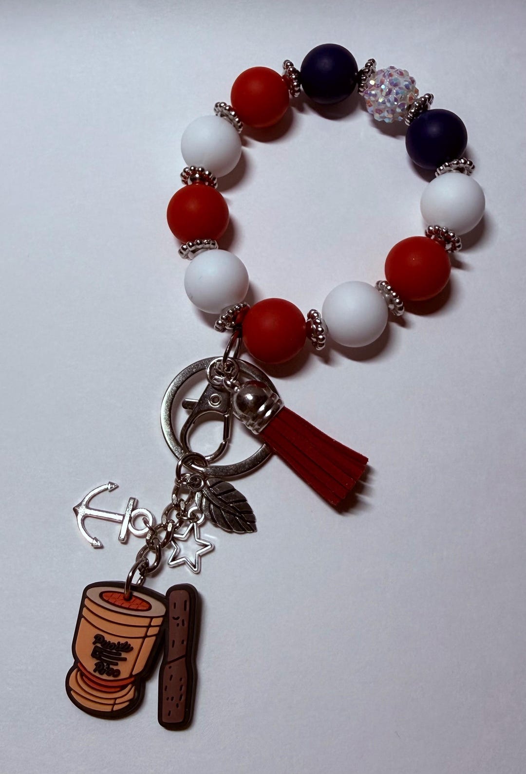 Beaded Keychain With Puerto Rico Flag Colors and Maceta Y Pilon - Etsy