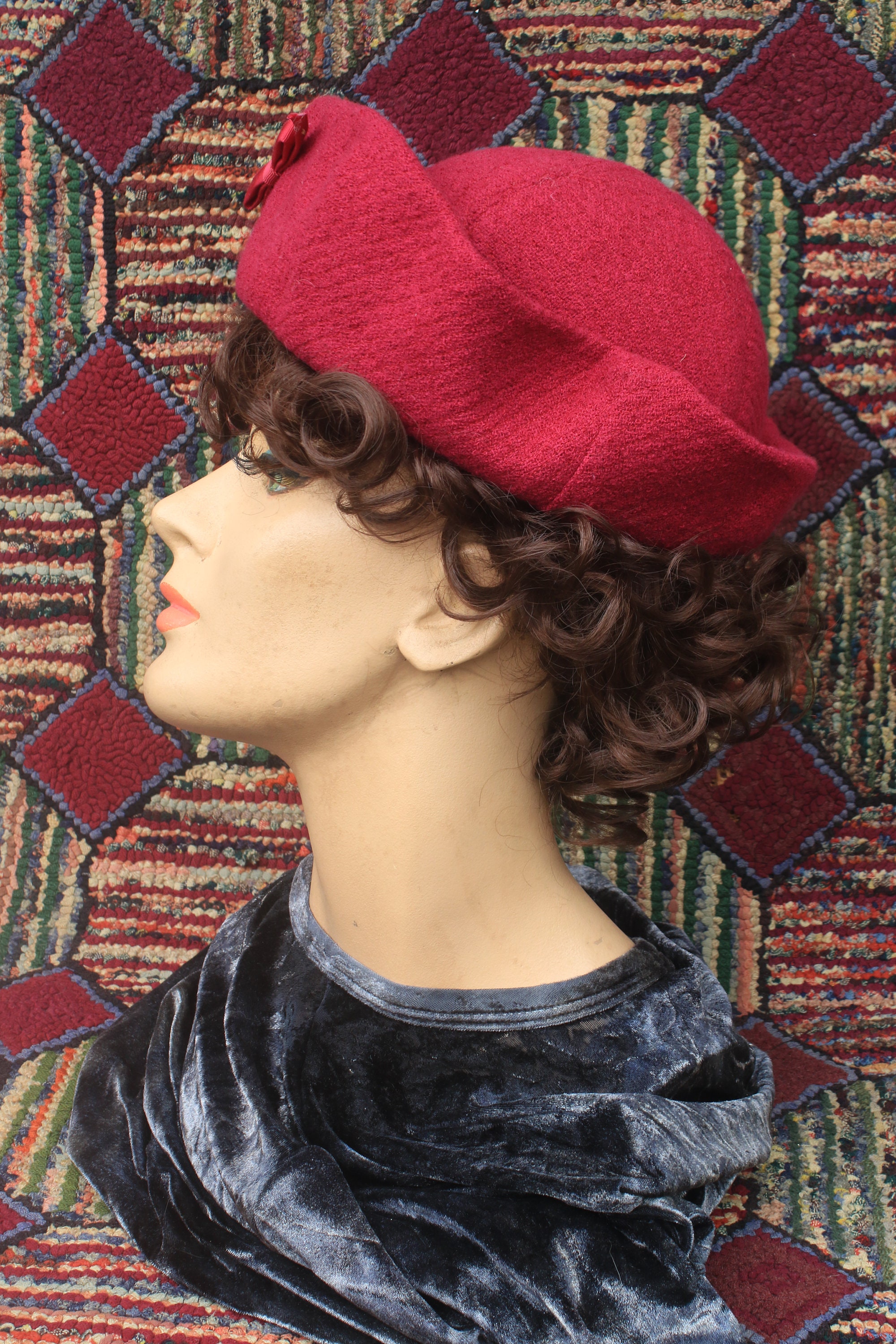 Vintage Maroon Fabric Hat - Etsy