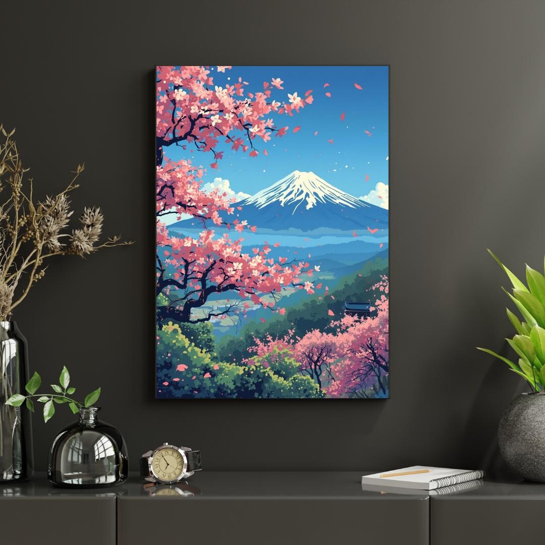 Cherry Blossom Mount Fuji Poster | Matte Vertical Japan Landscape Print ...