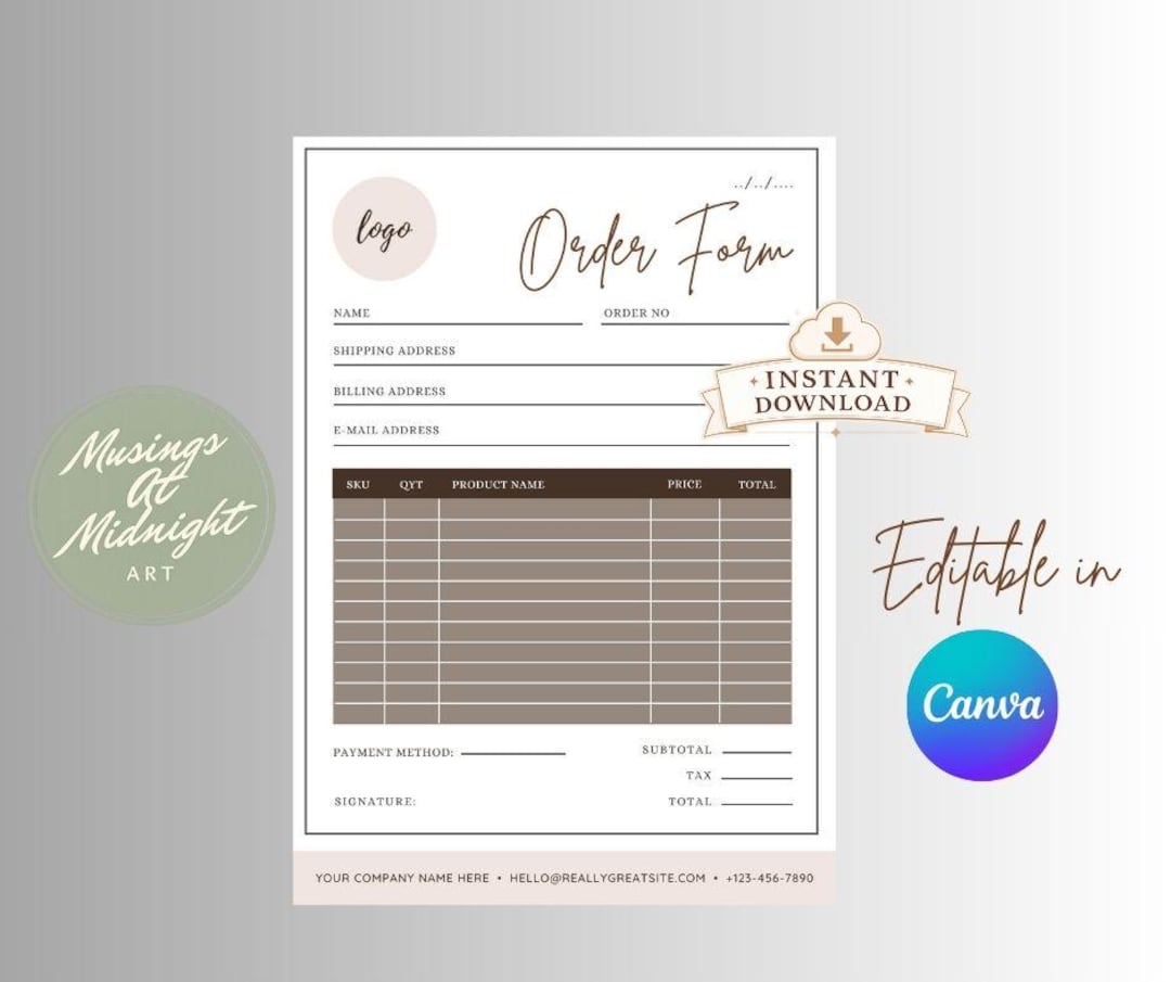 Mocha Order Form Template | Editable Small Business Tracker (canva ...