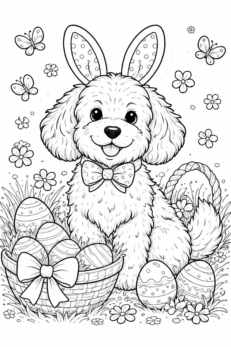 Digital Colouring Pages - Various Dog Themed Easter Designs - Etsy