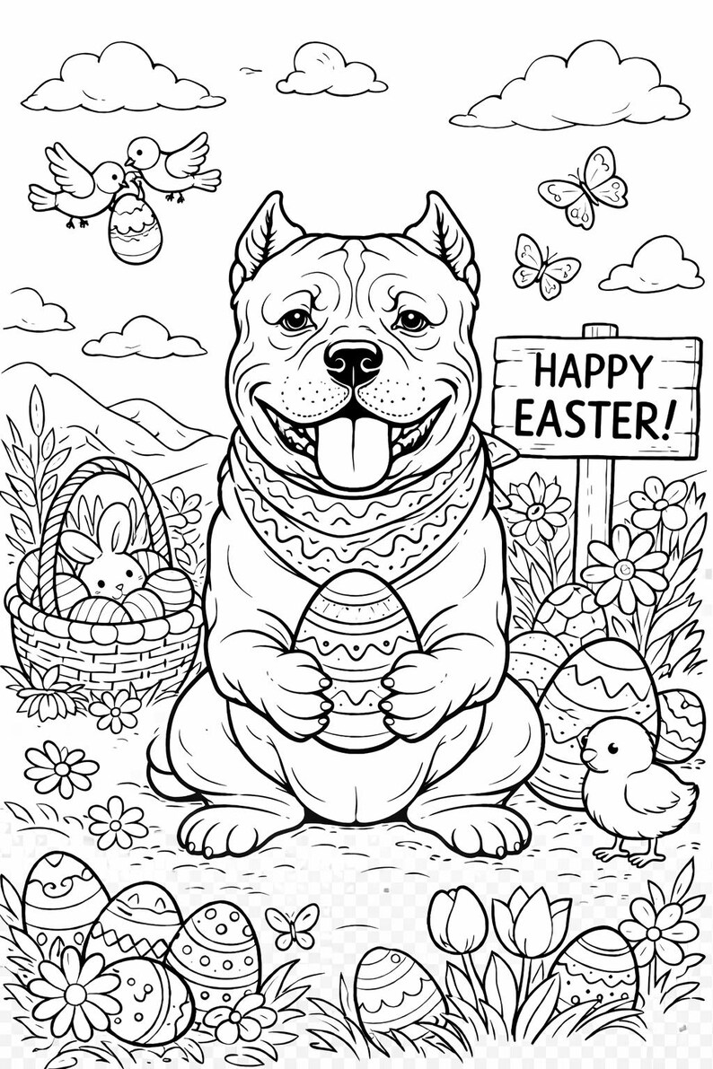 Digital Colouring Pages - Various Dog Themed Easter Designs - Etsy
