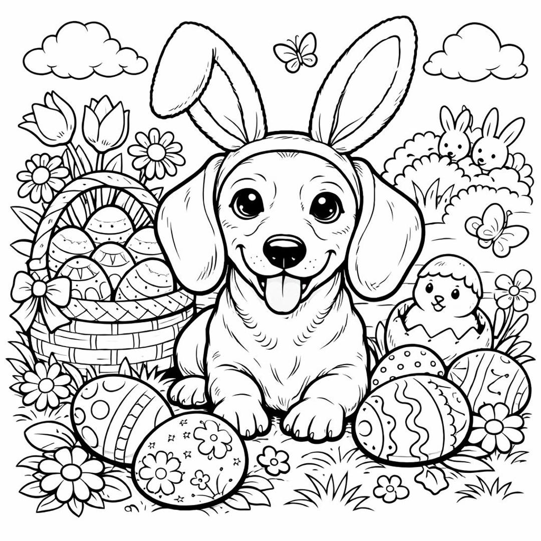 Digital Colouring Pages - Various Dog Themed Easter Designs - Etsy