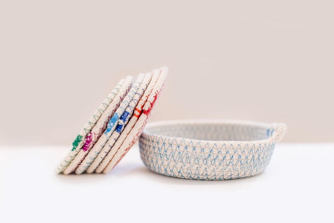 Colorful Rope Coaster Set—coiled Rope Basketry Gift Set Specially ...