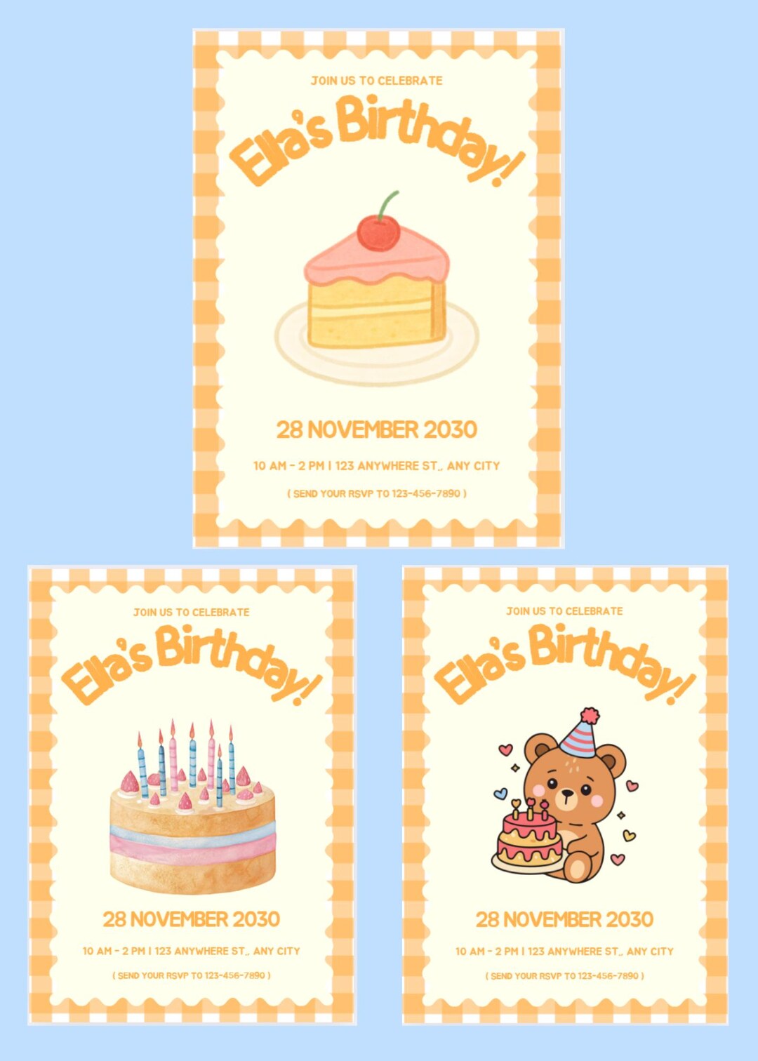 Yellow Birthday Invitation Templates | 3 Editable Canva Party Invites ...