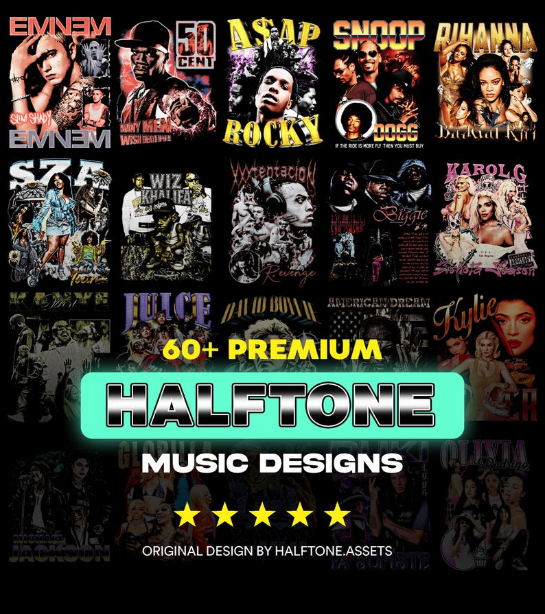 60+ Halftone Music Designs PNG | Dark & Bold Artwork for Black Fabric ...
