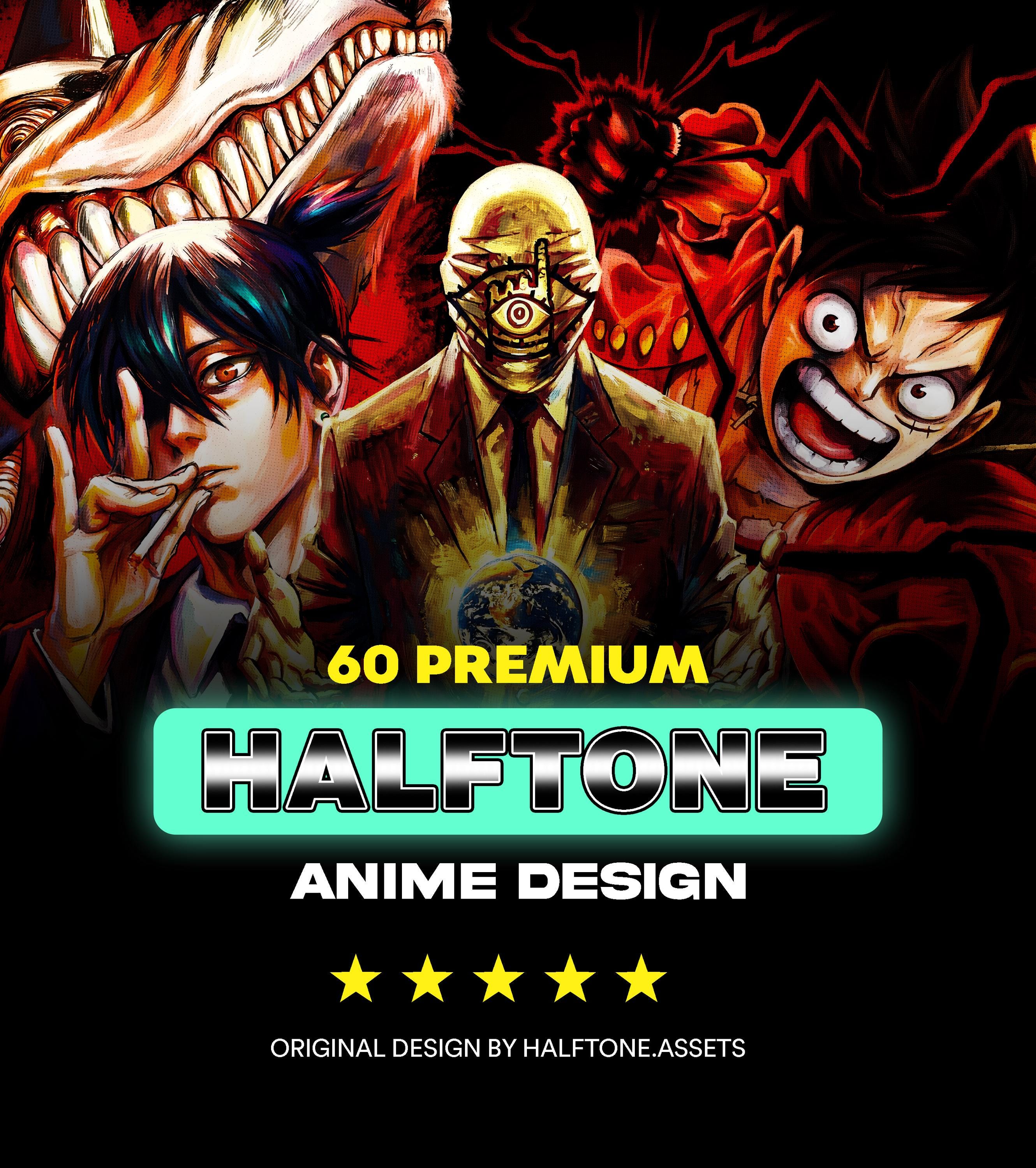 60 Halftone Anime Style PNG Pack | High Contrast High Resolution ...