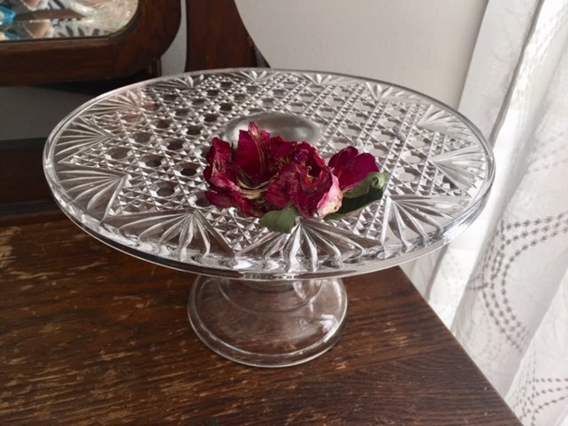Vintage Cake Stand,soft Depression Glass - Etsy