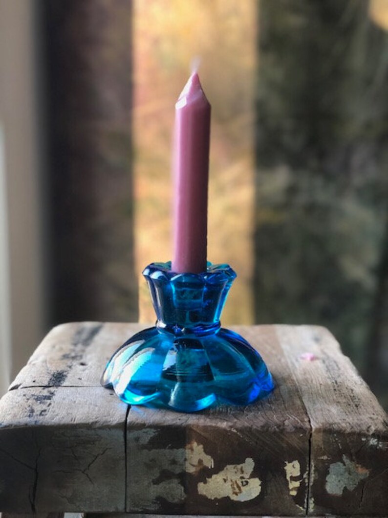 Antique Candlesticks Blue Glass Transparent ,home Decor Elegant Flover ...