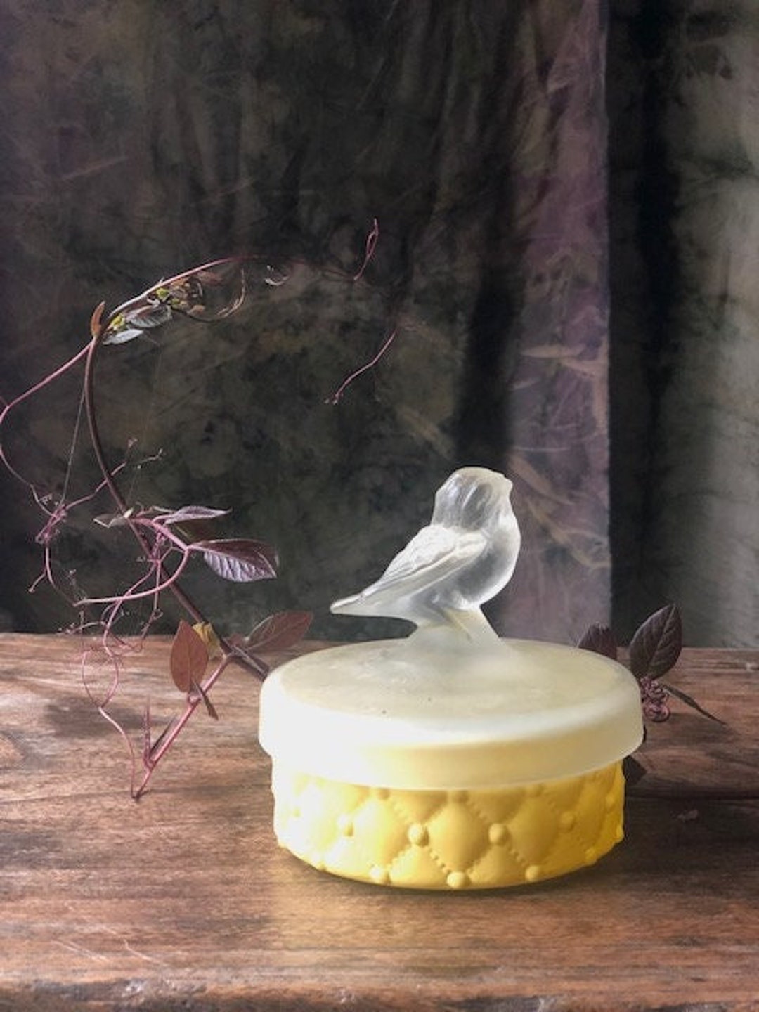 Vintage Rare Fenton Opaliscent and Yellow Glass Little Bird ,candy Dich ...