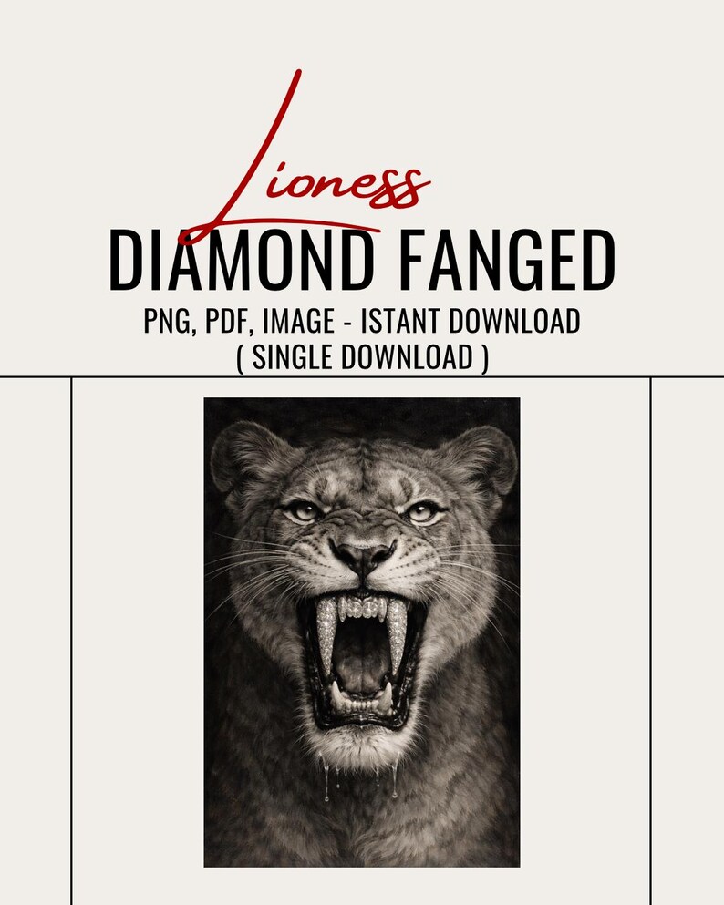 Diamond Fang Lioness – Power & Luxury Wall Art Print Instant Download ...