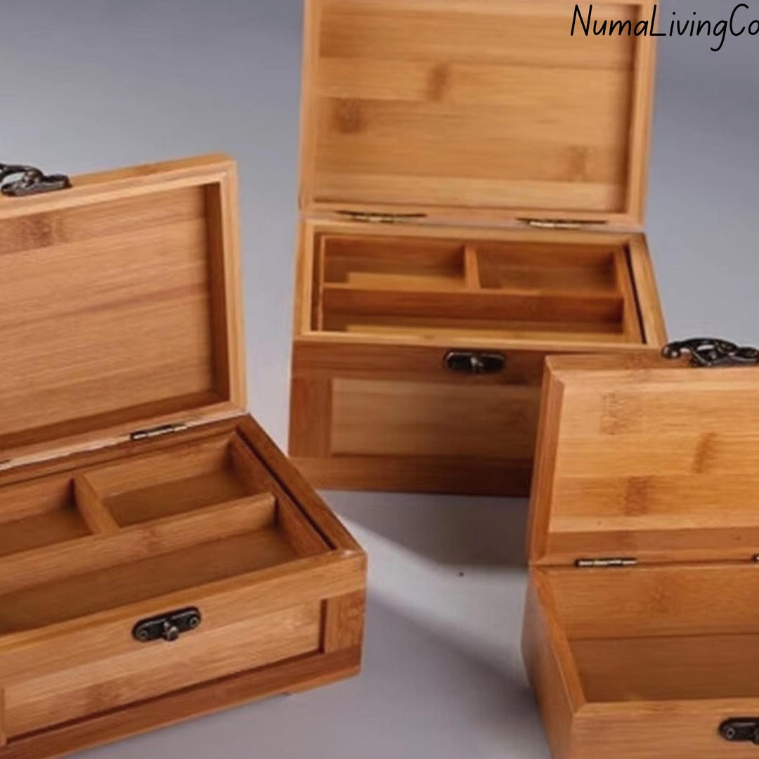 Bamboo Jewelry Box With Tray | Wooden Jewelry Storage Organizer for ...