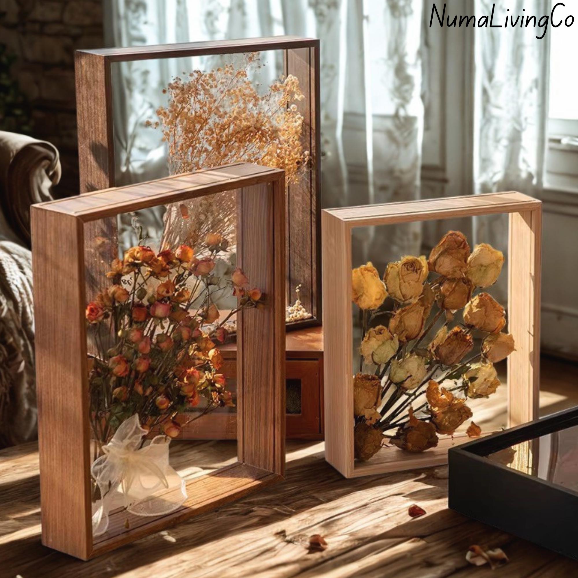 Deep Wooden Shadow Box Frame | Transparent 3D Display Case for Bouquets ...
