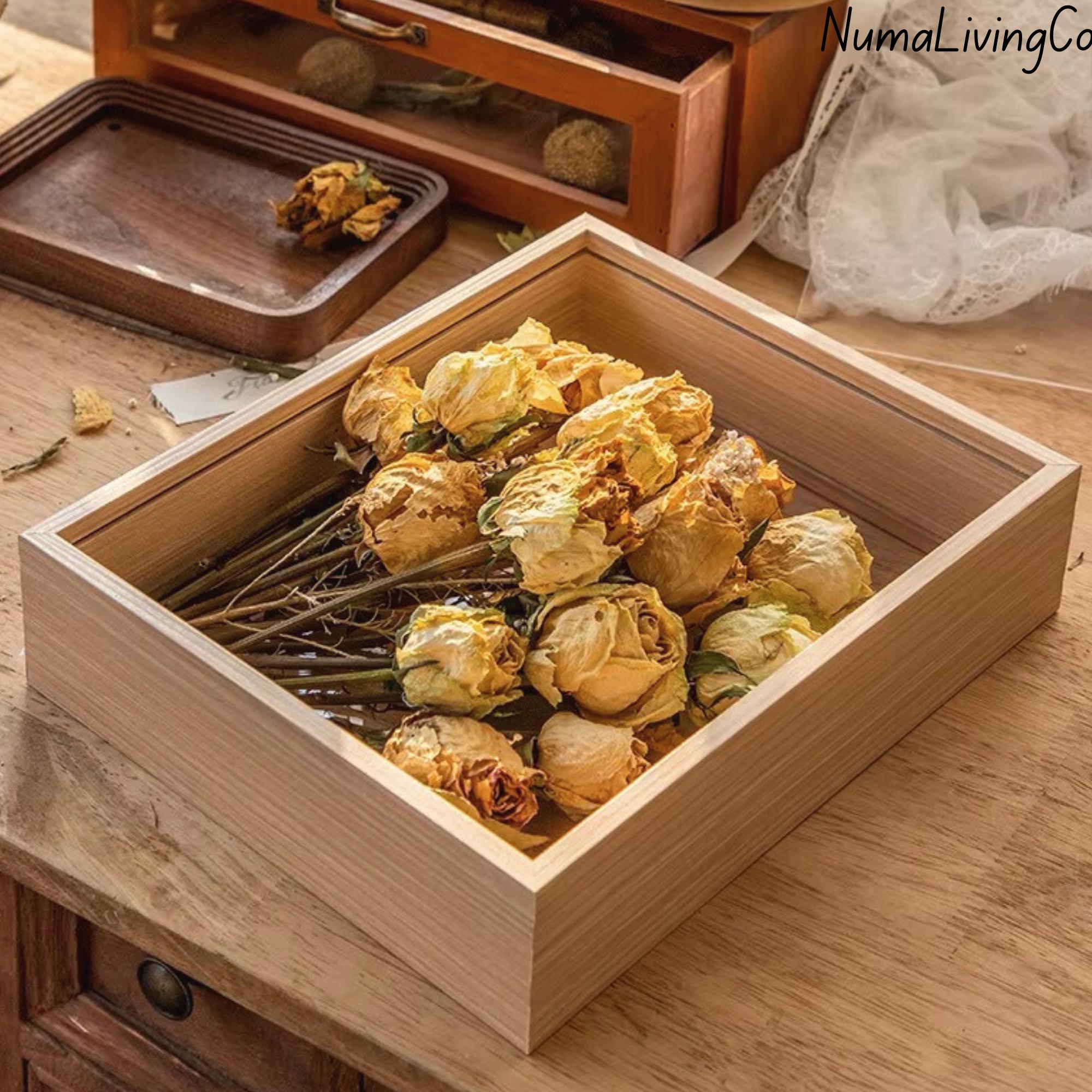Deep Wooden Shadow Box Frame | Transparent 3D Display Case for Bouquets ...