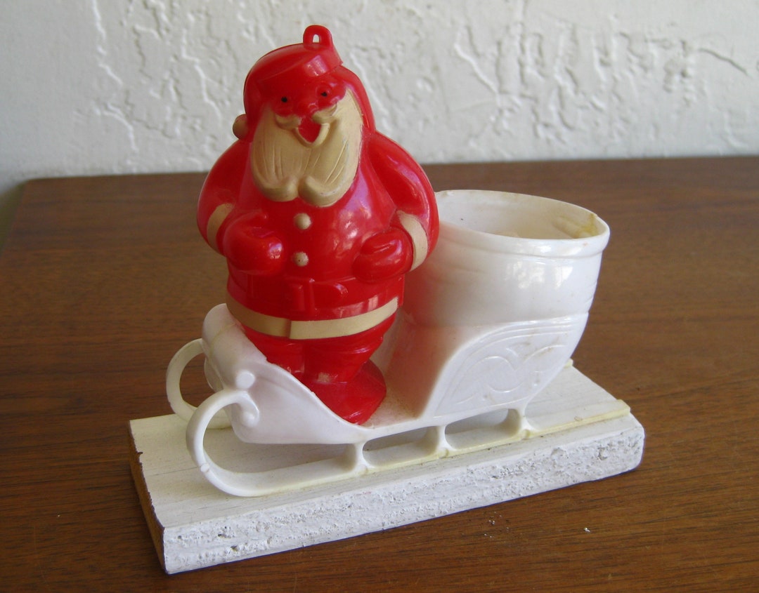 Vintage 50s Rosbro Plastic Santa Claus Sleigh Christmas Candy Container ...